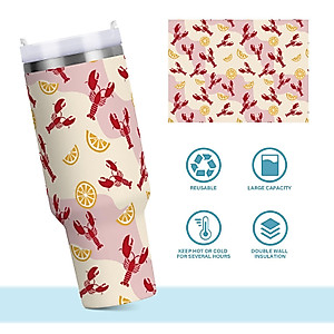 Slewiaeky Skinny Shrimp Lobster 40 oz Tumbler with Handle Straw and Lid Crayfish Stainless Steel Vacuum Insulated Reusable Water Bottle Glasses Travel Mug Thermal Cup for Home Office Car