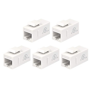 VCE UL Listed CAT6 RJ45 Keystone Jack Inline Coupler 5-Pack, Female to Female Ethernet Cable Extender - White