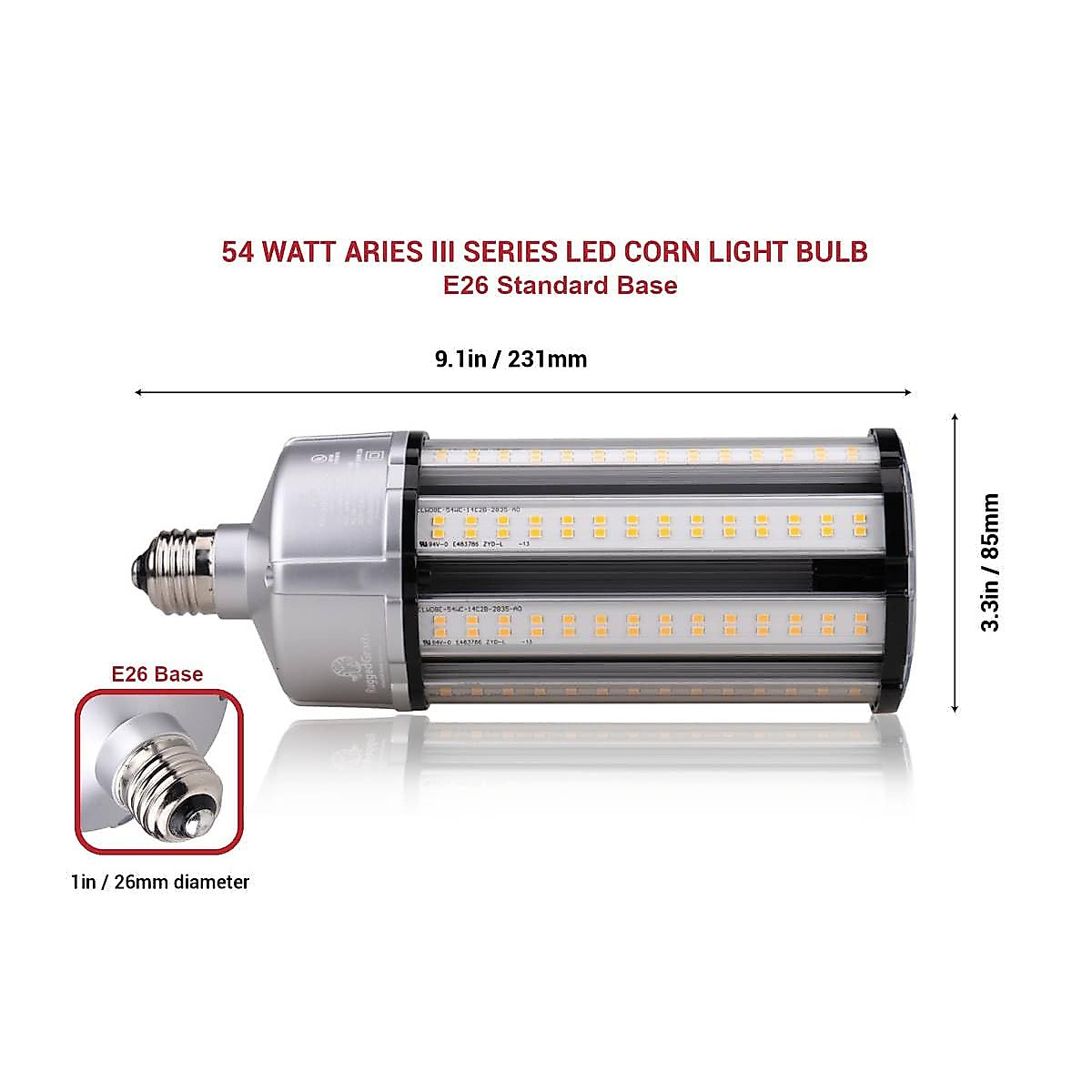 54 Watt LED Corn Bulb -Aries III Series - 7,200 Lumens -5000K - E26 Standard Base - Built-in 4KV Surge-Dimmable
