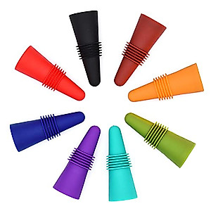 Wine Stoppers Beverage Bottle Sealer Soft Silicone Wine Bottle Stoppers Corks with Grip Top for Keeping Wine Champagne Fresh, 8 Pack
