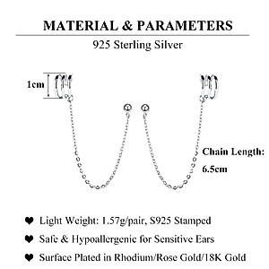 SLUYNZ 925 Sterling Silver Cuff Earrings Chain for Women Crawler Earrings Studs (A-Silver)