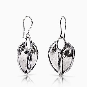 Joolala Paragon Hammered Sterling Silver Earrings – 925 Silver Paragon Hammered Drop Hang Easy Hook Dangling Earrings - Lightweight for Women