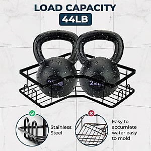 Corner Shower Caddy Organizer - 2 Pack, Rustproof Stainless Steel Shower Caddy with No Drill & Traceless Adhesive, Large Capacity & Durable Design in Black