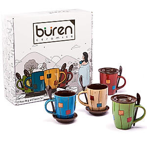12 Piece Coffee Mugs Set of 4 - Ceramic Coffee Cups With Saucers and Spoons in Handle, Microwave and Dishwasher Safe - Great for Gifting