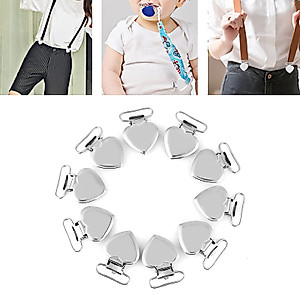 Pssopp Suspender Clips, 10Pcs Heart Suspender Clips Baby Teething Toys Silver Blankets Clips Heart Shaped Suspender Braces Clips Holder
