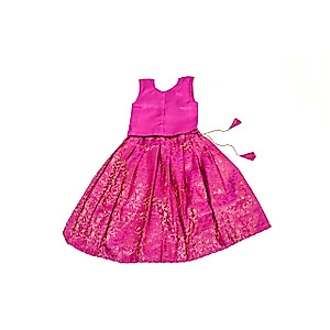 TRADITION INDIA Pink Dupion & Brocade Silk Lehenga Choli Set, Sleeveless Kids Lehenga Choli, Pattu Pavadai, Kids Ethnic Wear 0 to 6 Months