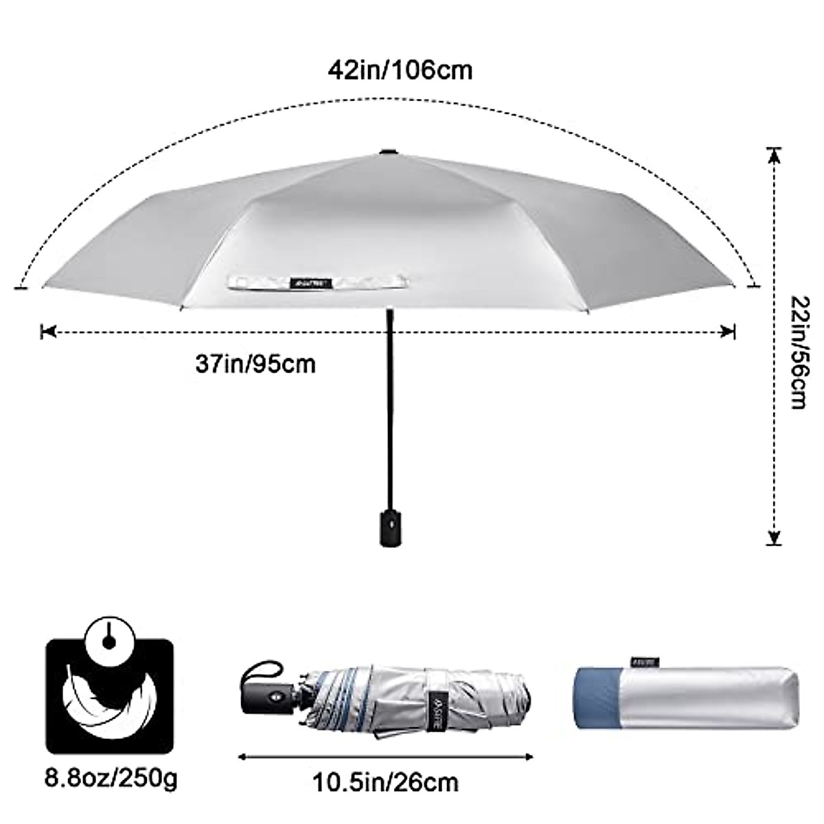 G4Free Small Mini UV Protection Travel Umbrella, Ultra Lightweight Auto Open Close Compact Sun Blocking Umbrella for Women (Blue/Silver)