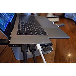 Tovatec Aluminum USB C Adapter Hub for 2016/2017 MacBook Pro 13 and 15 40Gbs Thunderbolt 3, 4k HDMI, Pass-Through Charging, Space Gray, 4.5"