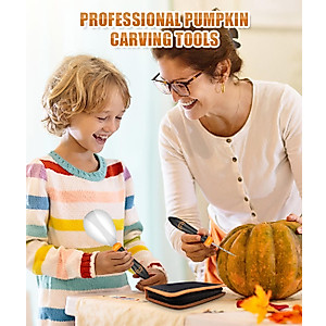 FUNNYB&G Pumpkin Carving Tools Kit Halloween - 16 PCS Professional Pumpkin Carving Set For Kids Or Adults - 8 PCS Stainless Steel Carving Tools Halloween Decoration Stickers and LED Pumpkin Lights