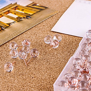 Yalis Push Pins 1/3 Inch Rose Gold Map Tacks 100-Count Large Size Pins Rose Gold Steel Point and Transparent Plastic Round Head (Rose Gold)