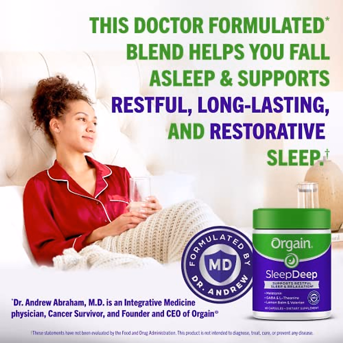 Orgain SleepDeep, Melatonin Sleep Support Supplement - Built with Magnesium, GABA, L-Theanine, L- Tryptophan, Chamomile, Lemon Balm, and Valerian Root, Doctor Formulated, Gluten Free, Soy Free, 60 ct