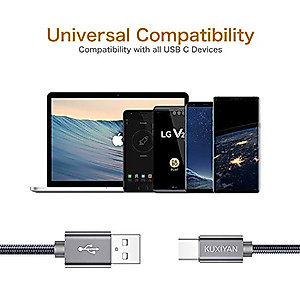 Short USB C Cable,(0.5ft 2-Pack) USB Type C Charger Nylon Braided Fast Charging Cord Compatible Samsung Galaxy S10+ S9 S8 Plus,Note 9 8,LG G6 G7 V35,Pixel 2 XL,15cm Perfect Size for Power Bank(Grey)