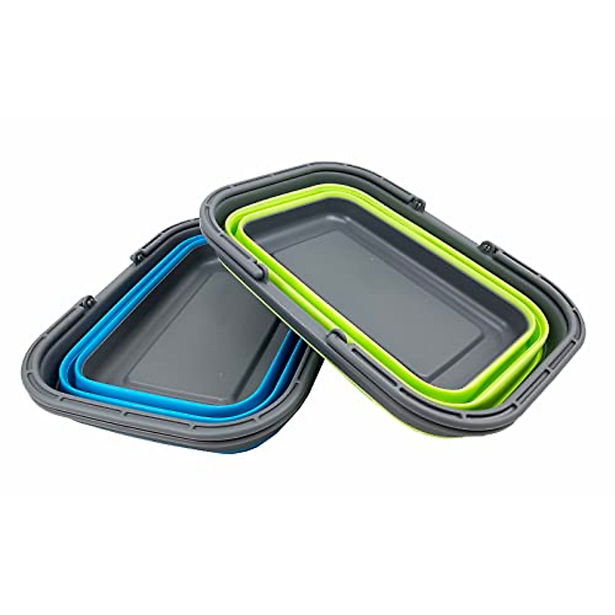 SAMMART 12L (3.17Gallon) Set of 2 Collapsible Tub with Handle - Portable Outdoor Picnic Basket/Crater - Foldable Shopping Bag - Space Saving Storage Container (Grass Green + Cerulean)