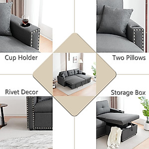 Payeel L Shape Sleeper Sectional Sofa with Storage Chaise Lounge, 83" Pull Out Convertible Sofa Bed with Cup Holder, 3 in 1 Sofa Sleeper Couch for Living Room, Apartment