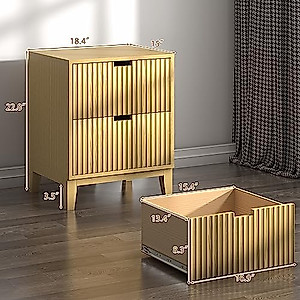 WiberWi Nightstand, Side Table, Farmhouse End Table with 2 Drawers and Open Storage, Bedside Table for Bedroom, Living Room and Small Spaces, Night Stand with Solid Wood Legs, Natural