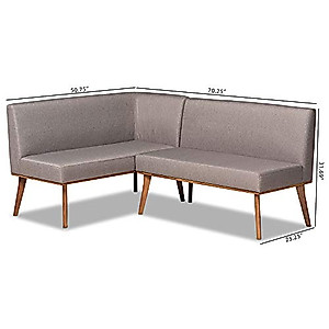 Baxton Studio Odessa Corner Sofa Bench Grey Fabric Upholstered and Walnut Brown Finished Wood 2-Piece Dining Corner Sofa Bench