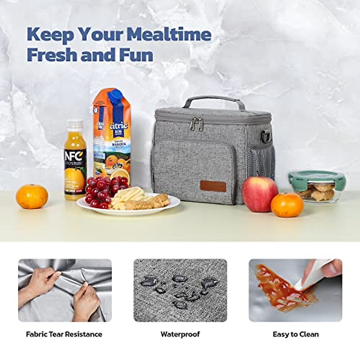 Maelstrom Lunch Box for Men,Insulated Lunch Bag Women/Men,Leakproof Lunch Cooler Bag,Lunch Tote Bag,8L,Gray