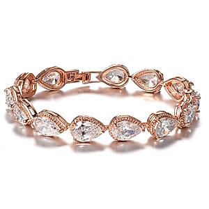 SELOVO Teardrop Rose Gold Tone Chain Tennis Bracelet for Women Lady