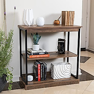 Danya B. Oslo Contemporary Industrial Horizontal 3-Tier Etagere Bookshelf – Standing Open 3-Shelf Bookcase Unit – Black Iron Metal & Maple Finish