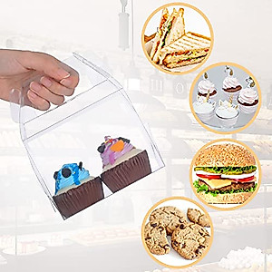 40 Pack Small Clear Gable Bakery Gift Boxes with Handle, Christmas Treat Box Candy Treat Gift Box for Party Pastry Dessert Cookies Birthday Holiday Valentine Birthday Shower (5.12 x 3.15 x 3.93")