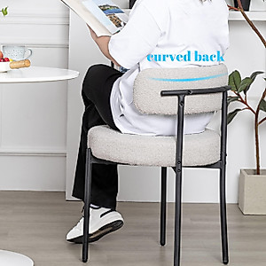 DYHOME Light Grey Dining Chairs Set of 4, Modern Dining Room Chairs Mid-Century, Round Upholstered Kitchen Chairs with Black Metal Legs, Boucle Sherpa Dining Chair