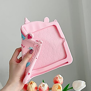 Premium Cute Soft Silicone Pink Unicorn Pattern Tablet Case with Built-in Foldable Kickstand and Lanyard Shockproof Cover Case for iPad Air 4 2020 10.9"