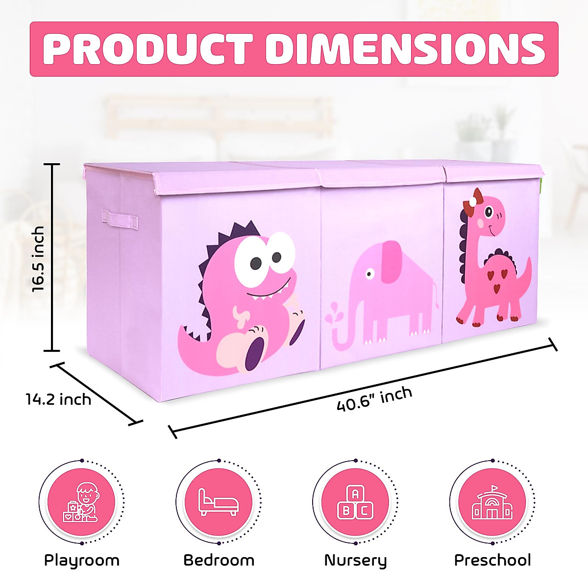 Ethiques Purple (Cute Dinosaur) Collapsible Large toy chest 40X16X14 Inch