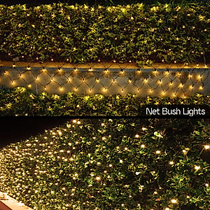 Christmas Net Lights Solar Powered, 100 LED 5Ft x 5Ft Bush Net Light Outdoor Mesh Lights Auto On/Off 8 Modes for Tree Fence Wall Roof Backyard Bush Decor (Warm White)