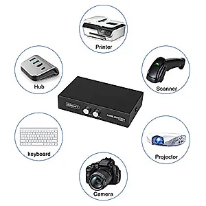EEEKit Bundle for Printer Switch,2 Port USB 2.0 Manual Printer Scanner Sharing Switch Hub 2 PC to 1 Splitter Adapter,2 Pack USB A to B Printer Cable