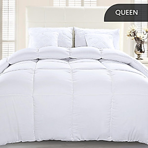 Utopia Bedding Comforter Duvet Insert - Quilted Comforter with Corner Tabs - Box Stitched Down Alternative Comforter (Queen, White)