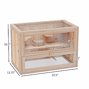 PawHut 2-Level Hamster Cage Mice and Rat House, Small Animal Habitat for Guinea Pigs, Chinchillas with Openable Top, Front Door, Shelf and Ladder