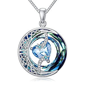 TOUPOP Necklaces for Women Moon Star Necklace Heart Birthstone Pendant S925 Sterling Silver Jewelry, 20*20 inch, Sterling Silver, Crystal