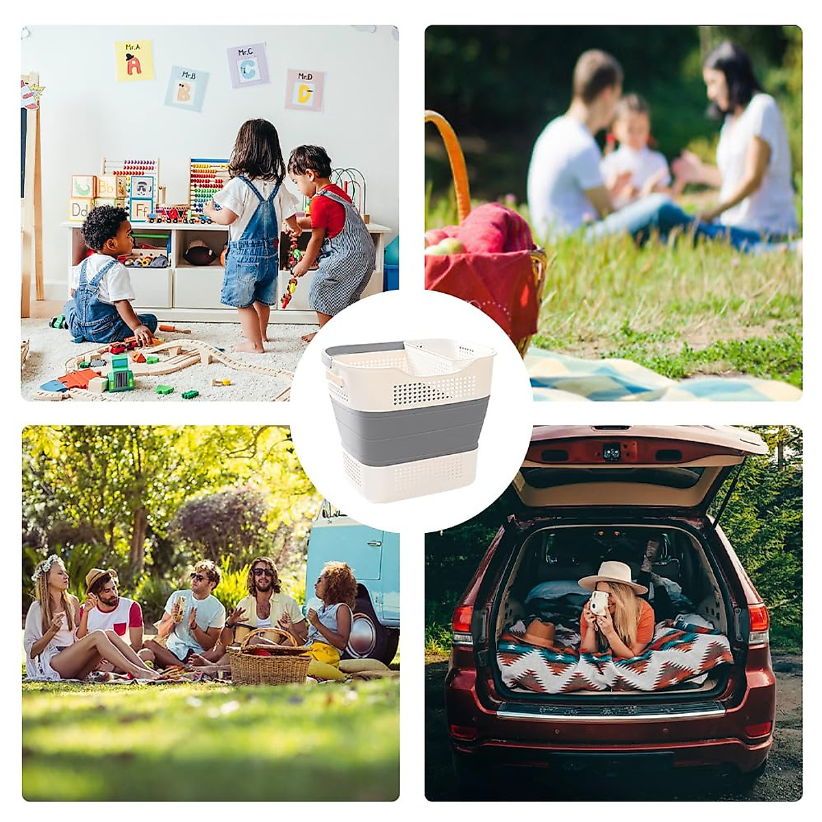 JOSUCLEN Collapsible Laundry Basket Plastic, 35L Foldable Laundry ...