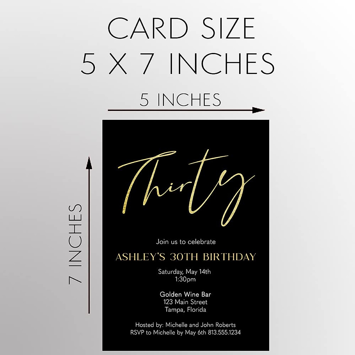 Birthday Party Invitations 30th 40th 50th Thirty Forty Fifty Milestone Bday Black Gold 30 40 50 Customized Printed Invites (12 count)