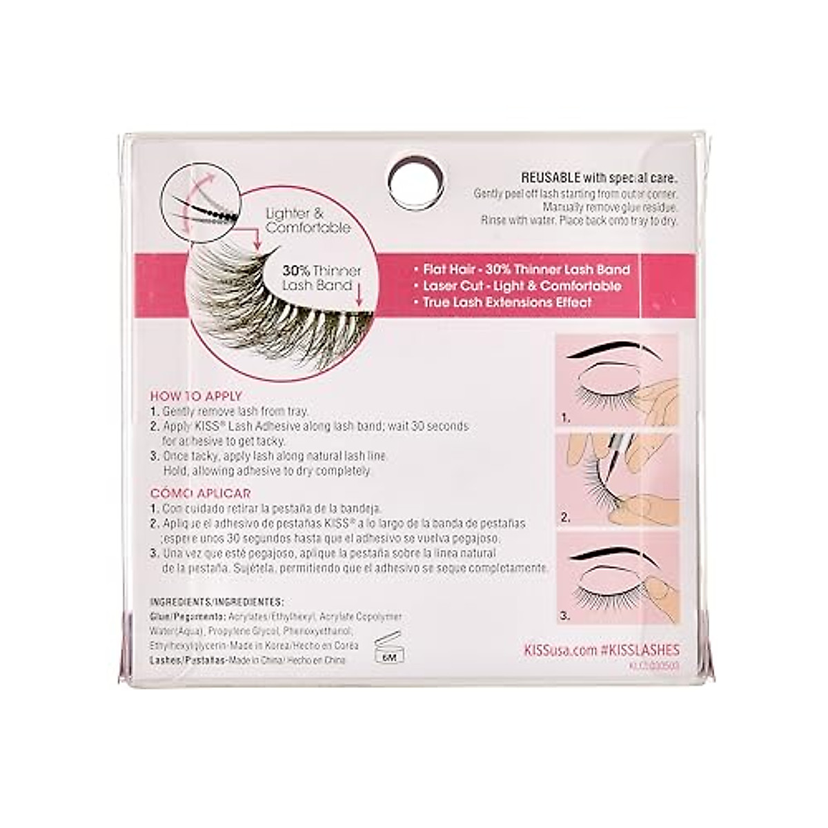 KISS Lash Couture Luxtension False Eyelashes, Strip 03 Classic', 14 mm, Includes 1 Pair, Contact Lens Friendly, Easy to Apply, Reusable Strip Lashes