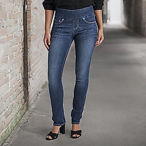 JAG Jeans Women's Peri Mid Rise Straight Leg Pull-on Jeans, Anchor Blue AU315, 14