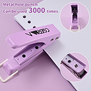 Single Hole Puncher,1/4" Hole Punch,50% Labor Savings, Heavy Duty Hole Puncher, Paper Punch, 15 Sheet Capacity, Metal Hole Puncher for ID Card, Chipboard, Art Project,Purple