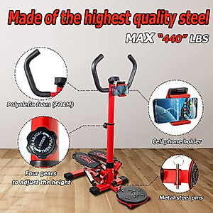 Load-Bearing 440LBS Stepper Walkout Multi-Function Fitness Step Machine Trainer Stair Stepper Machine with Handlebar, Twisting Machine, Resistance Bands and Digital Display