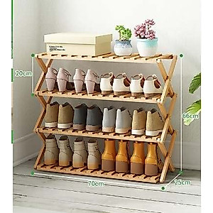 Mandorra Bamboo Shoe Rack 4 Tier Space Saving Free Standing Shoe Shelf No Assembly Foldable Shoe Rack Storage Organizer for Closet Hallway Bathroom Living Room Bedroom, Balcony, Folding (Natural)