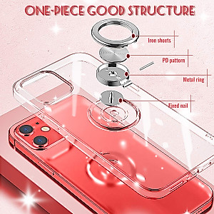 Guuboly Crystal Clear Designed for iPhone 12 Case, iPhone 12 Pro Case Clear Soft Slim Fit Transparent Silicone Flexible Shockproof Bumper Cover with Ring Holder Kickstand for iPhone12/12Pro 6.1 inch