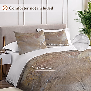 Shrahala Beige Brush Oil Painting Duvet Cover Set Twin Size, Brown Strokes Texture 3 Pieces Soft Brushed 100% Cotton Duvet Covers with Button Closure, 1 Duvet Cover 68x90 inches and 2 Pillow Shams