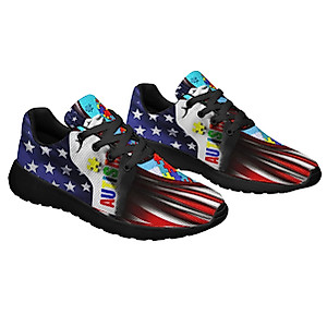 Autism Awareness American Flag Shoes for Men Women Running Sneakers Breathable Casual Sport Tennis Shoes Gift for Him Her Black Size 11.5