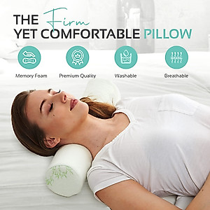 AllSett Health 2 Pack Cervical Neck Roll Memory Foam Pillow, Bolster Pillow, Round Neck Pillows Support for Sleeping | Bolster Pillow for Bed, Legs, Back and Yoga | 4 Inch Diameter x 17 Inches Long