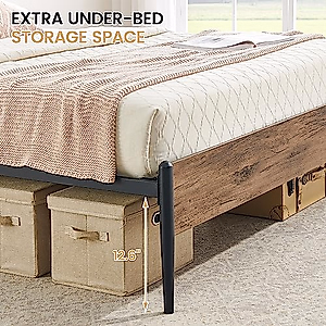 IDEALHOUSE Queen Size Bed Frame with Wooden Headboard, Platform Bed Frame with Safe Rounded Corners, Strong Metal Slats Support, Mattress Foundation, Noise-Free, No Box Spring Needed, Walnut