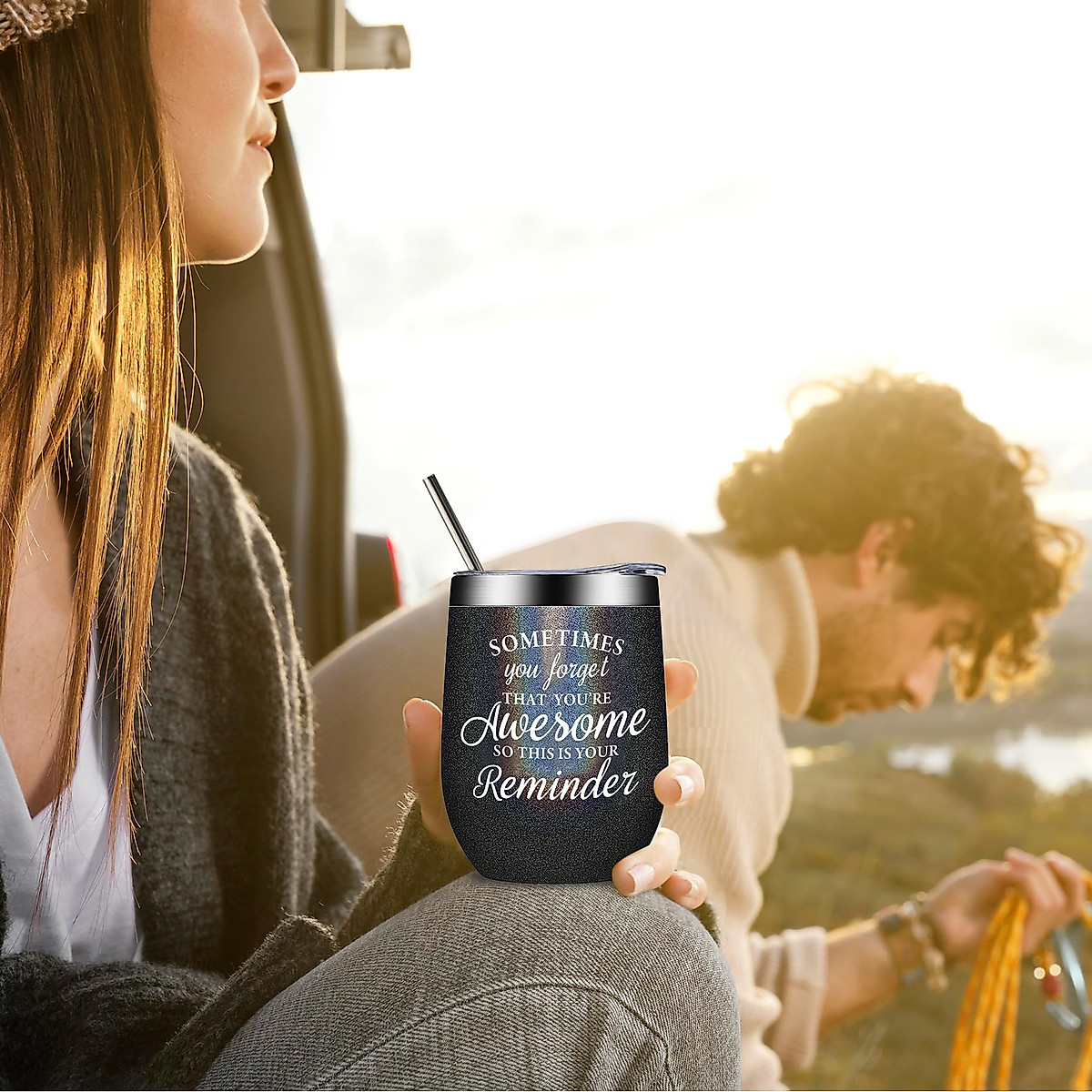 CARAKNOTS Inspirational Gifts for Women Birthday Gifts for Friends Daughter Teacher Sometimes You Forget You're Awesome Black Wine Tumbler Thank You Gifts for Christmas Graduation Thanksgiving Day