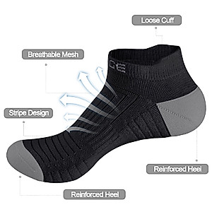 YUEDGE Men's Black Ankle Running Socks Moisture Wicking Cotton Cushioned Low Cut Athletic Socks For Men Size 6-9, 5 Pairs