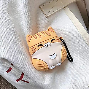 LUCKESSA Cute Kawaii Squatting Smiling Happy Sleeping Cat Earphone Case for AirPods Pro, Sitting Kitty Soft Rubber Silicone Strong Protection Wireless Charging Earbud Cover Protective Skin -Yellow