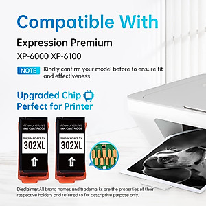 LEMERO Remanufactured Ink Cartridge Replacement for Epson 302 302XL 302 XL to use with Expression Premium XP6100 XP-6100 XP6000 XP-6000 Printer ( Black, 2 Pack )