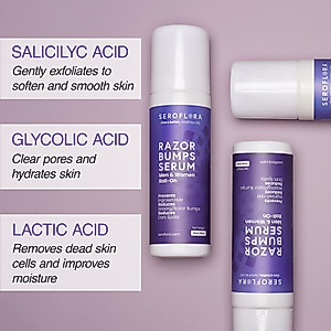 Seroflora Razor Bumps Serum-Ingrown Hair Treatment for Women-Razor Bump for Bikini Area - After Shave & Waxing - Roll-On-Face, Legs, Body (3.5floz)