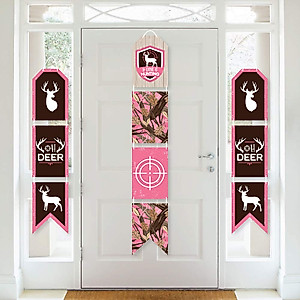 Big Dot of Happiness Pink Gone Hunting - Hanging Vertical Paper Door Banners - Deer Hunting Girl Camo Baby Shower or Birthday Party Wall Decoration Kit - Indoor Door Decor